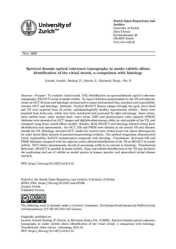 (PDF) Spectral domain optical coherence tomography in awake rabbits ...