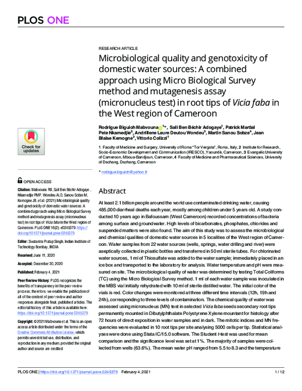 (PDF) Microbiological quality and genotoxicity of domestic water ...