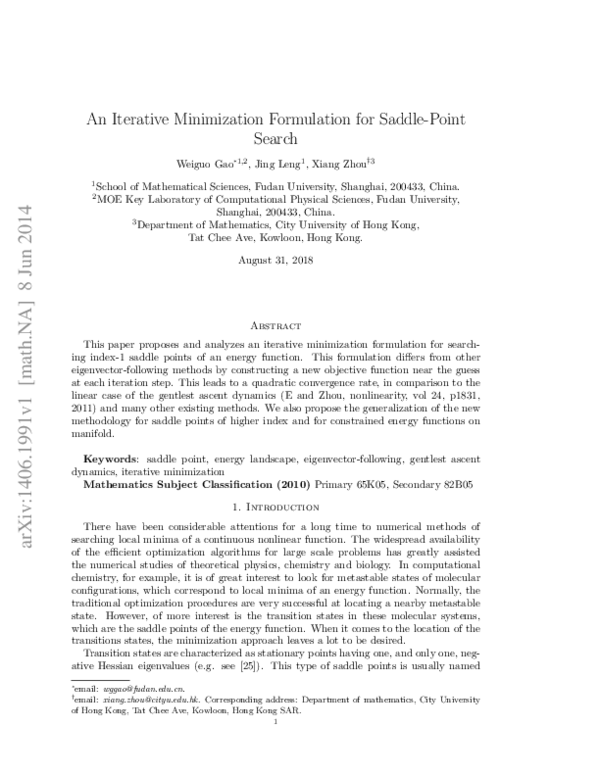 Pdf An Iterative Minimization Formulation For Saddle Point Search