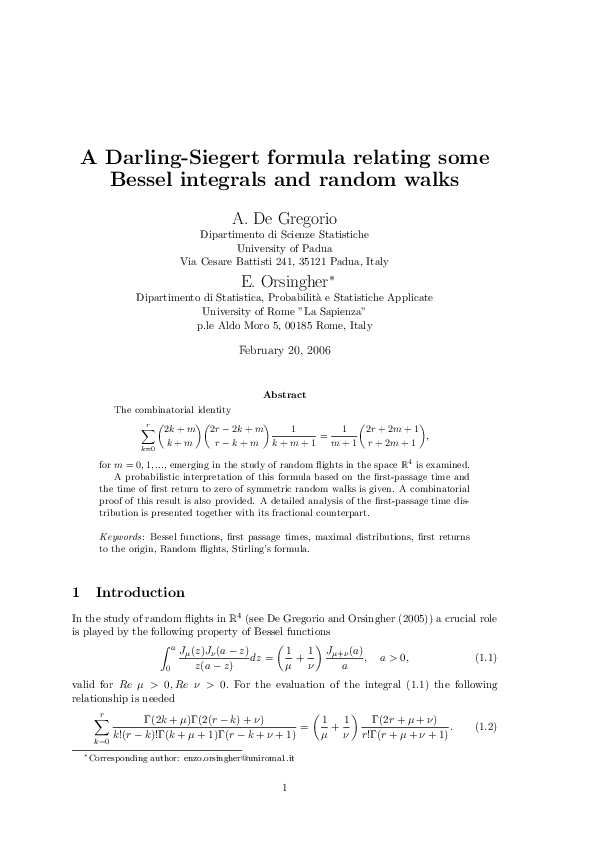 (PDF) A Darling–Siegert formula relating some Bessel integrals and ...