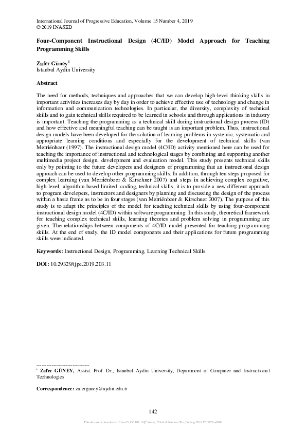 (PDF) Four-Component Instructional Design (4C/ID) Model Approach for ...