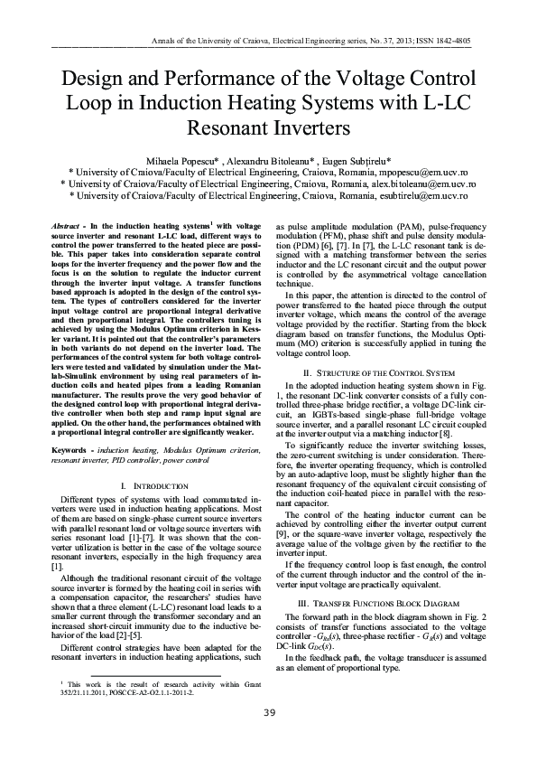 (PDF) Design and Performance of the Voltage Control Loop in Induction Heating Systems with LLC ...