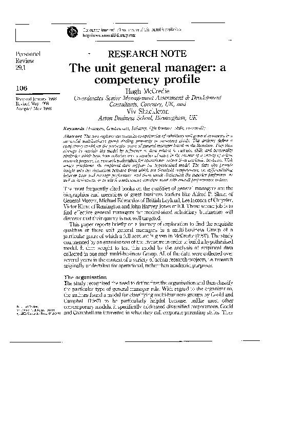 (PDF) The unit general manager: a competency profile