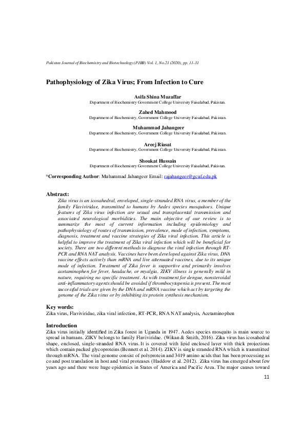 (PDF) Pathophysiology of Zika Virus; From Infection to Cure