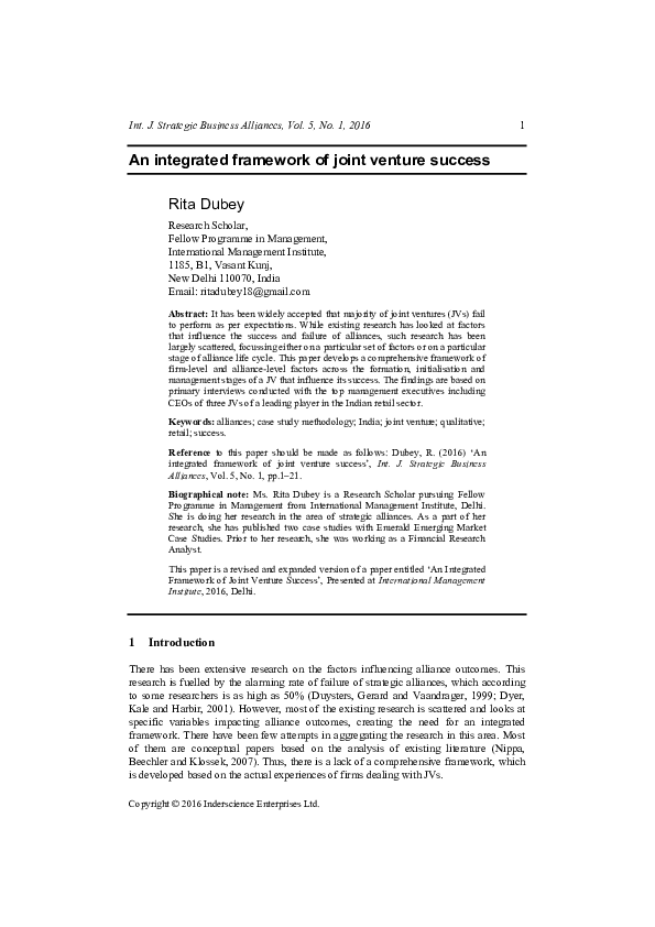 (PDF) An integrated framework of joint venture success