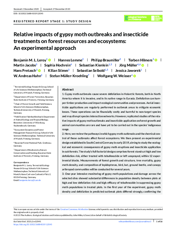 (PDF) Relative impacts of gypsy moth outbreaks and insecticide treatments on forest resources ...