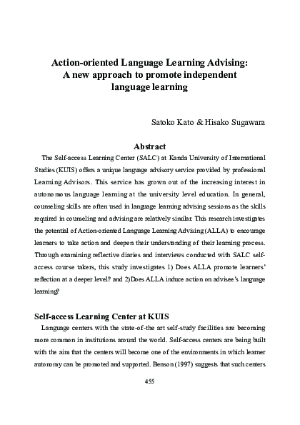 (PDF) Action-oriented Language Learning Advising: A New Approach to ...