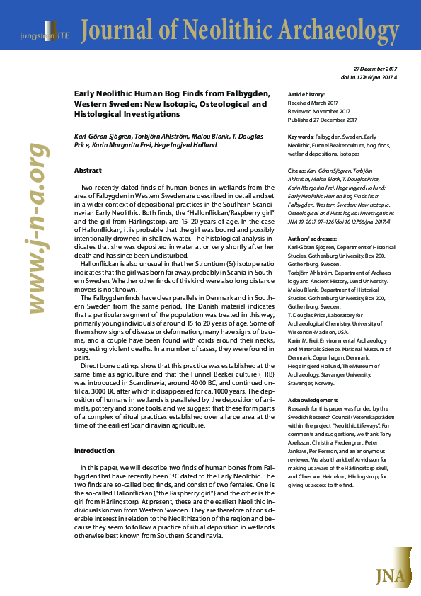 (PDF) Journal of Neolithic Archaeology Early Neolithic Human Bog Finds ...