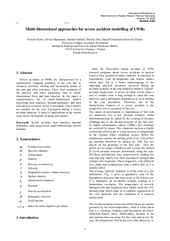 (PDF) Multi-dimensional approaches for severe accident modelling of LWRs