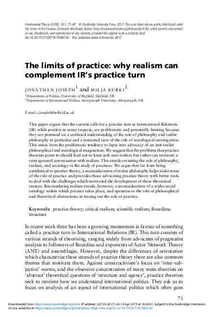 (PDF) The limits of practice: why realism can complement IR’s practice turn