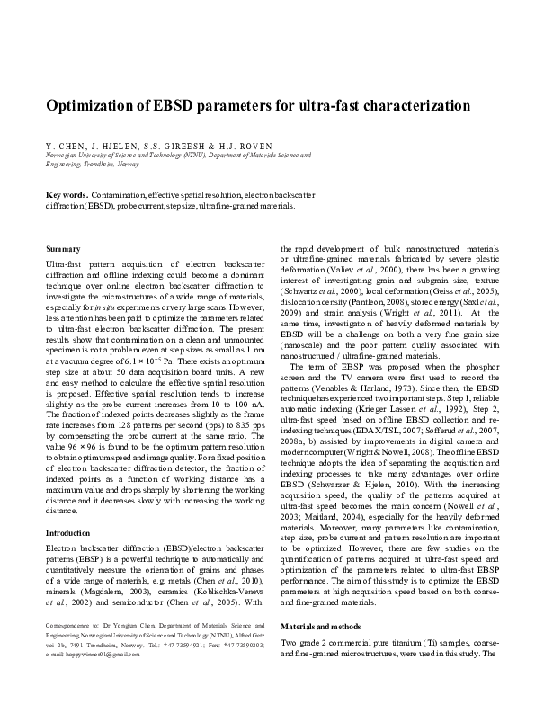 (PDF) Optimizing EBSD Parameters for Ultra-Fast Material Characterization