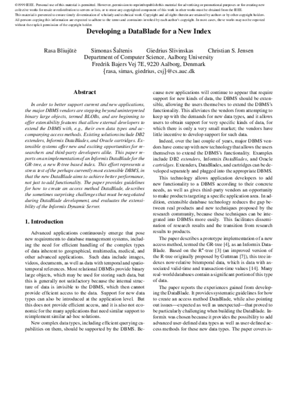 (PDF) Developing a DataBlade for a new index