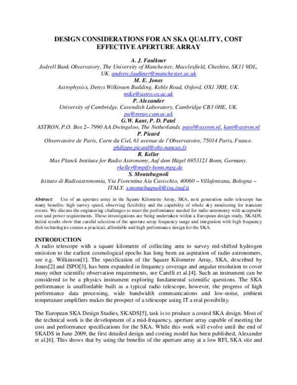 (PDF) Design Considerations for an SKA Quality, Cost Effective Aperture ...
