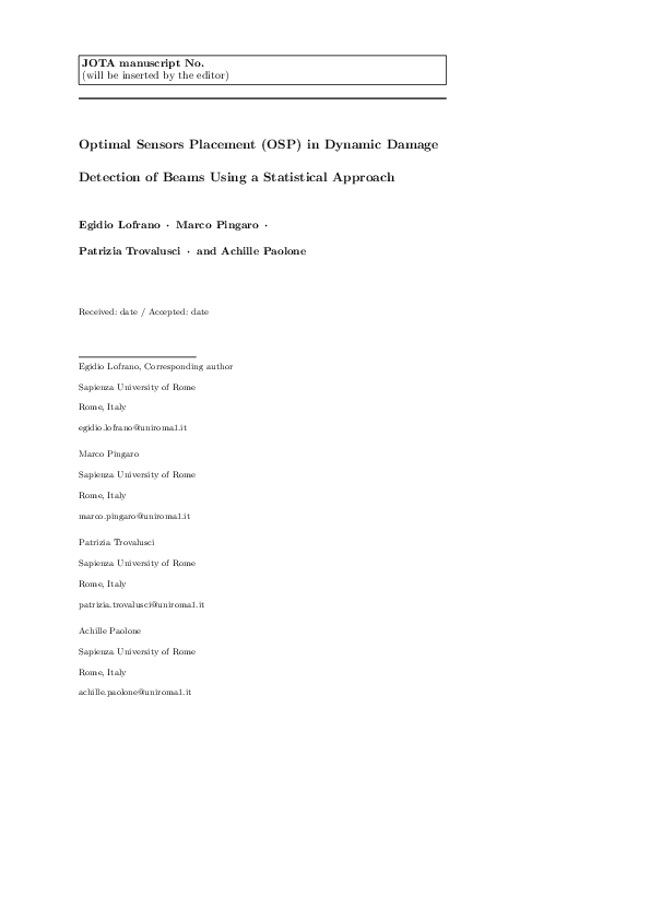 (PDF) Optimal Sensors Placement (OSP) in Dynamic Damage Detection of Beams Using a Statistical ...