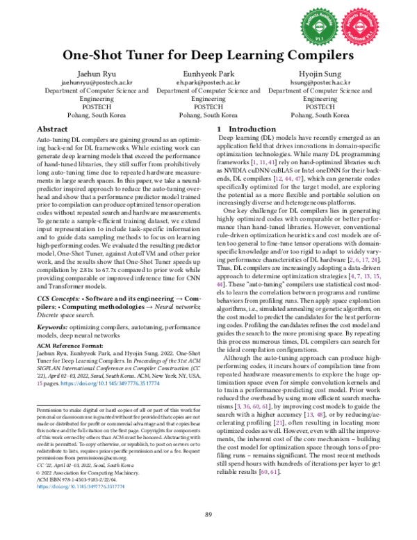 (PDF) One-shot tuner for deep learning compilers