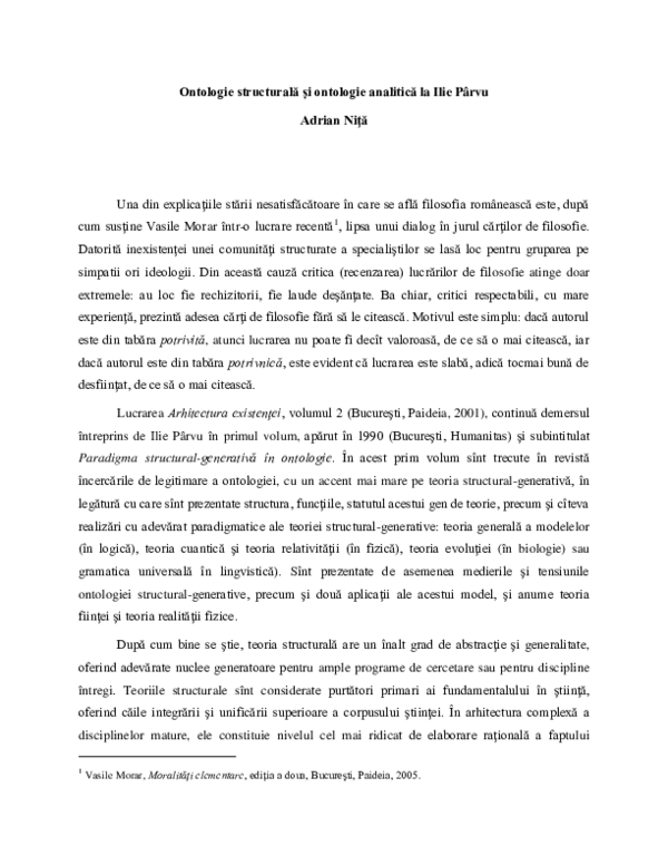 (PDF) Ontologie structurală și ontologie analitică la Ilie Pârvu