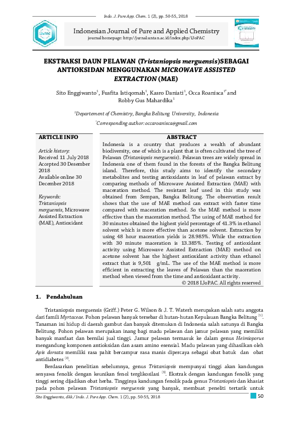 (PDF) EKSTRAKSI DAUN PELAWAN (Tristaniopsis merguensis)SEBAGAI ...