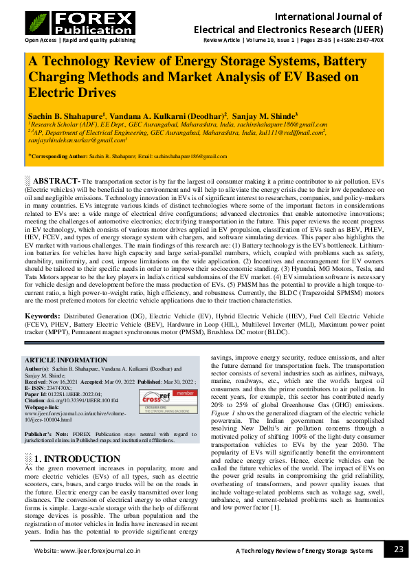 (PDF) A Technology Review of Energy Storage Systems, Battery Charging ...