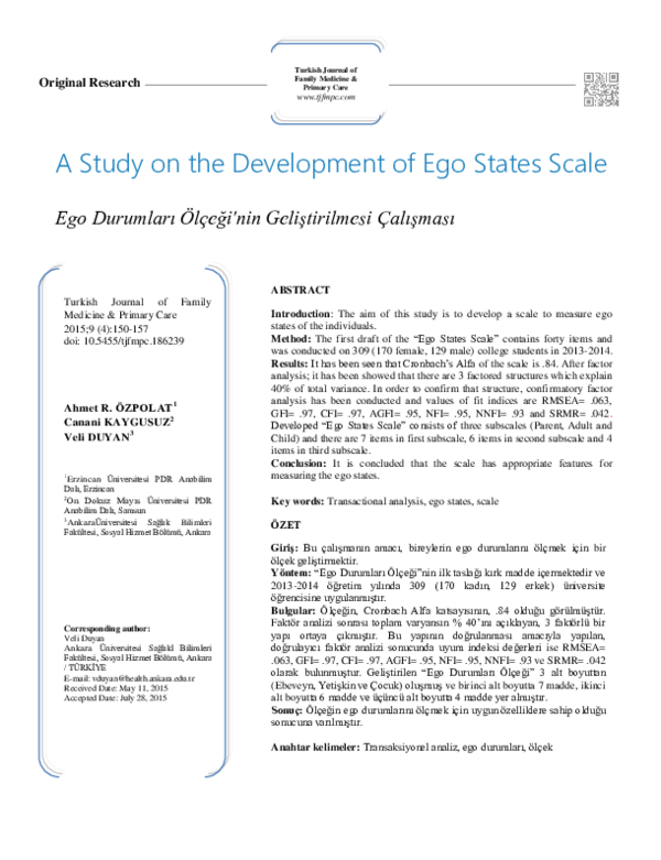 (PDF) Psychometric Features of Ego States Scale