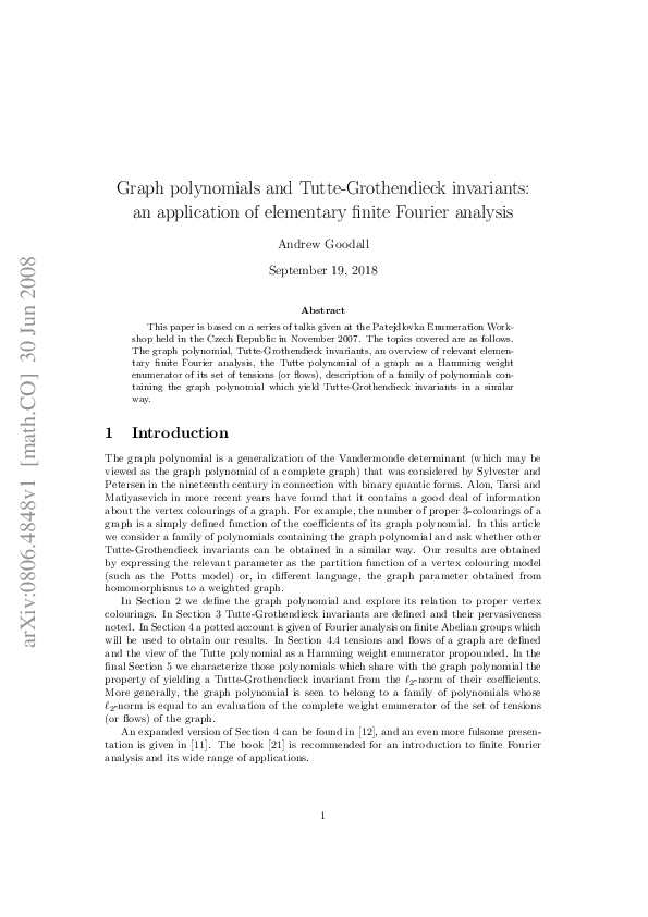 (PDF) Graph polynomials and Tutte-Grothendieck invariants: an application of elementary finite ...