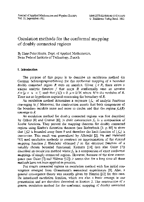 Pdf Osculation Methods For The Conformal Mapping Of Doubly Connected Regions
