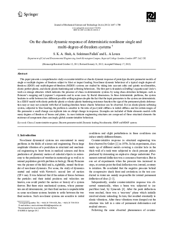 (PDF) On the chaotic dynamic response of deterministic nonlinear single and multi-degree-of ...