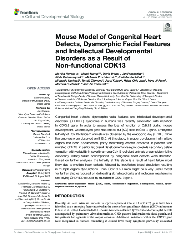 (PDF) Mouse Model of Congenital Heart Defects, Dysmorphic Facial ...