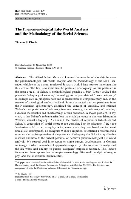 (PDF) The Phenomenological Life-World Analysis and the Methodology of ...