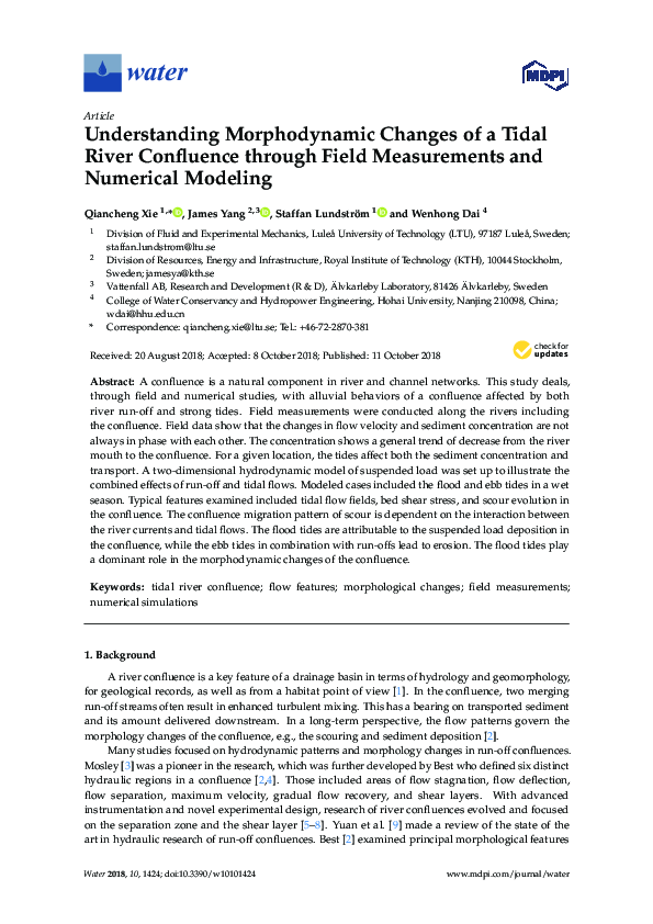 (PDF) Understanding Morphodynamic Changes of a Tidal River Confluence through Field Measurements ...