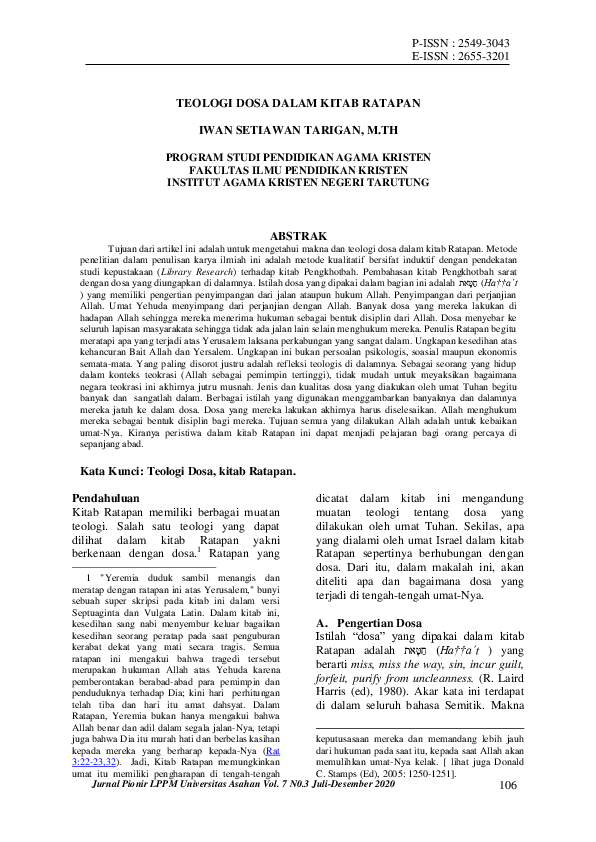 (PDF) Teologi Dosa Dalam Kitab Ratapan