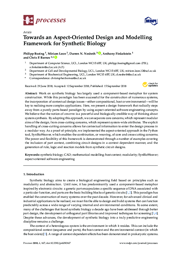 Pdf Towards An Aspect Oriented Design And Modelling Framework For Synthetic Biology