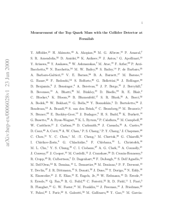 (PDF) Measurement of the top quark mass with the collider detector at ...