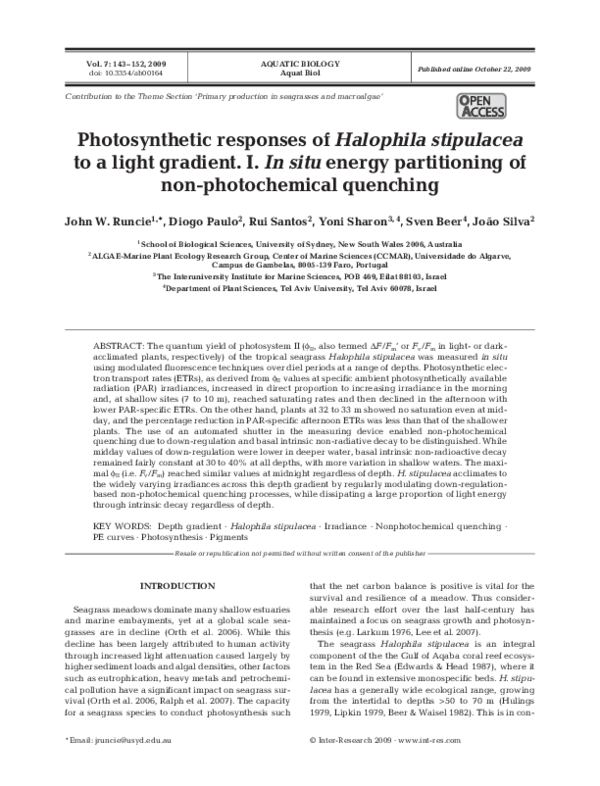 (PDF) Photosynthetic responses of Halophila stipulacea to a light ...