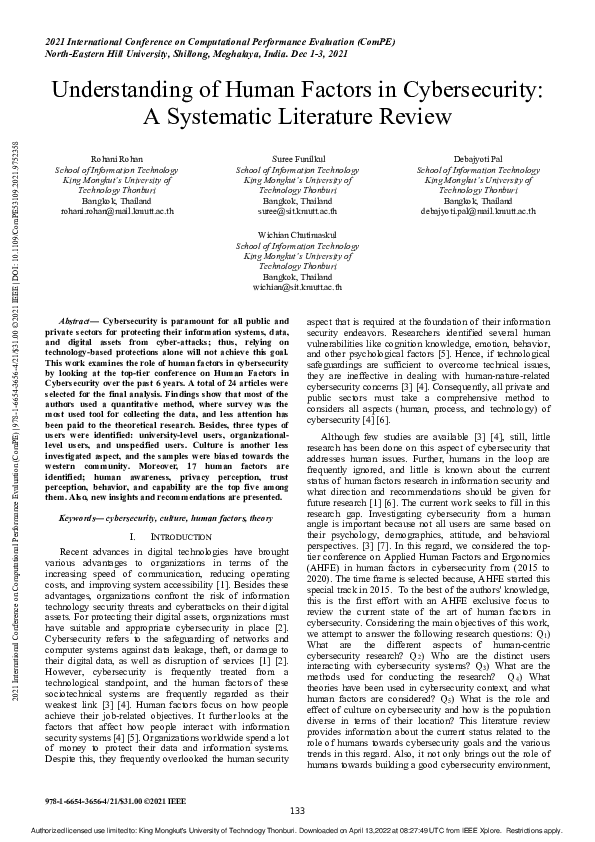 (PDF) Understanding of Human Factors in Cybersecurity: A Systematic Literature Review