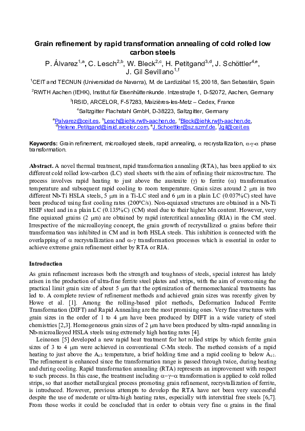 (PDF) Grain Refinement by Rapid Transformation Annealing of Cold Rolled ...