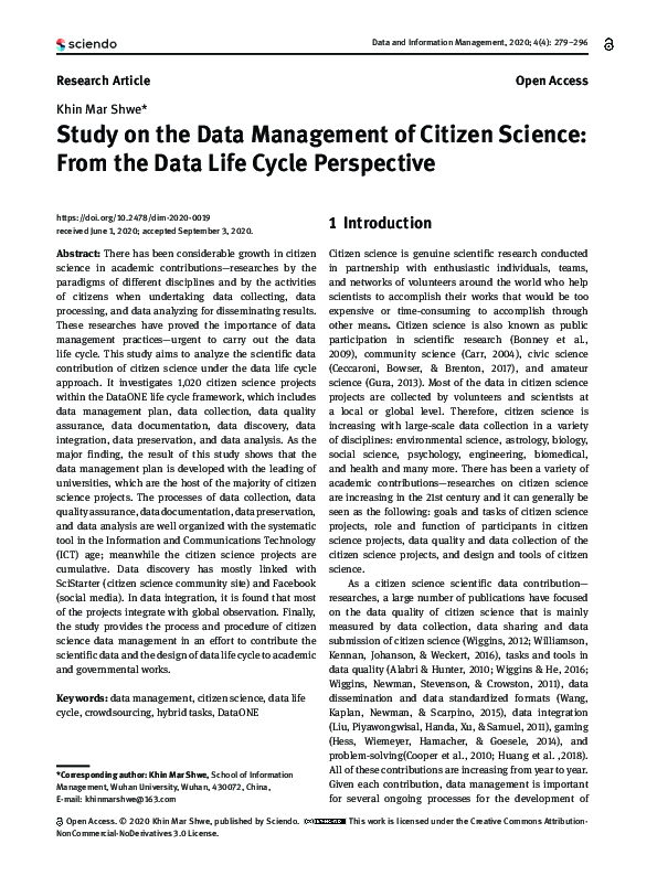 (PDF) Study on the Data Management of Citizen Science: From the Data ...