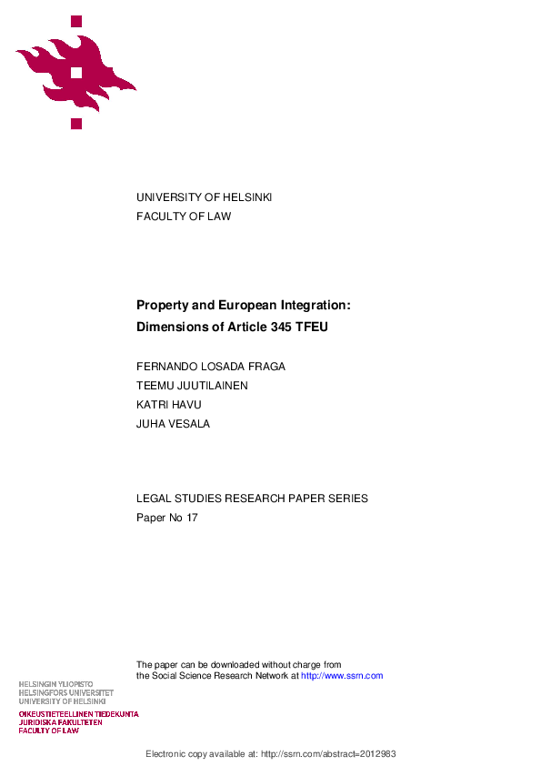 (PDF) Property and European Integration: Dimensions of Article 345 TFEU