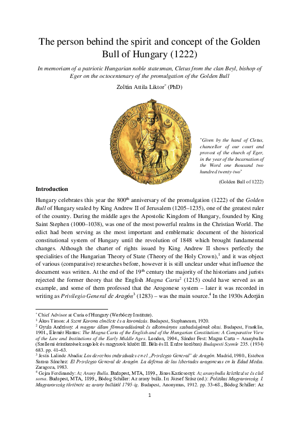 (PDF) The person behind the spirit and concept of the Golden Bull of ...