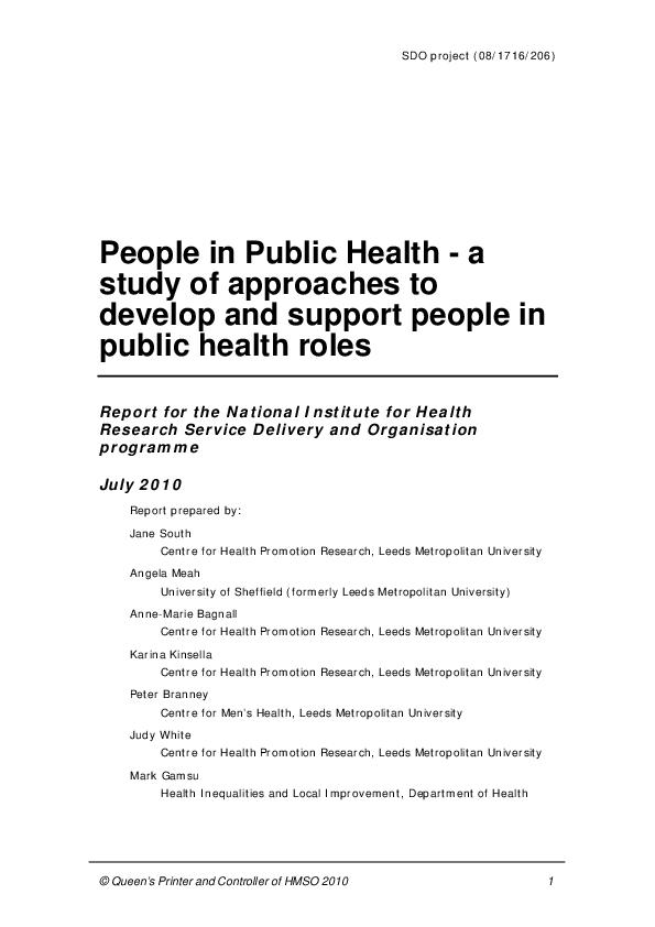 (PDF) People in Public Health-a study of approaches to develop and ...