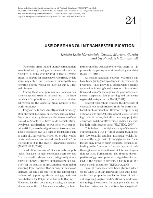 (PDF) Use of Ethanol in Transesterification