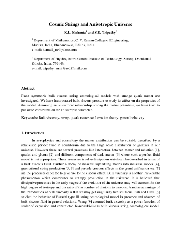 (PDF) Cosmic Strings and Anisotropic Universe