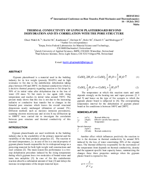 (PDF) Thermal conductivity of gypsum plasterboard beyond dehydration ...