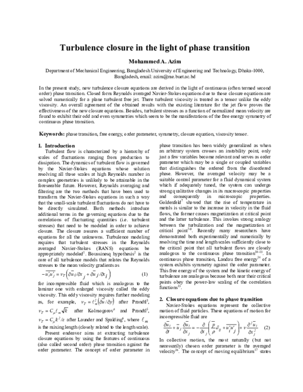 (PDF) Turbulence closure in the light of phase transition