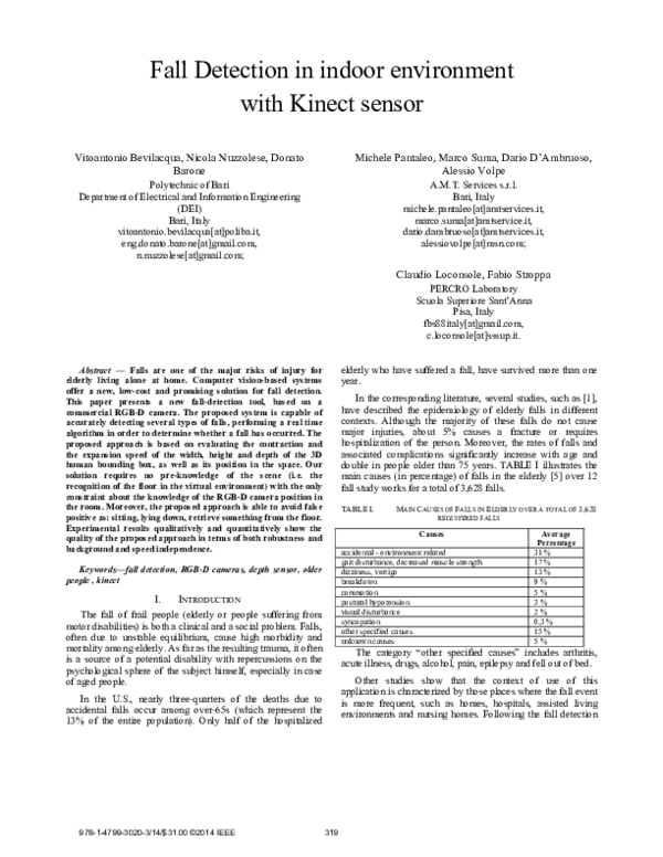 (PDF) Fall detection in indoor environment with kinect sensor