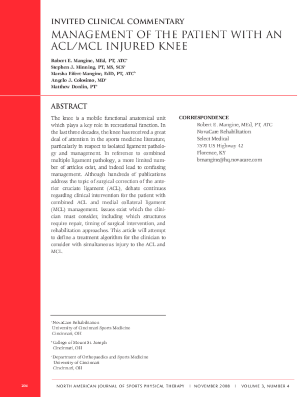 (PDF) Management of the Patient with an ACL/MCL Injured Knee