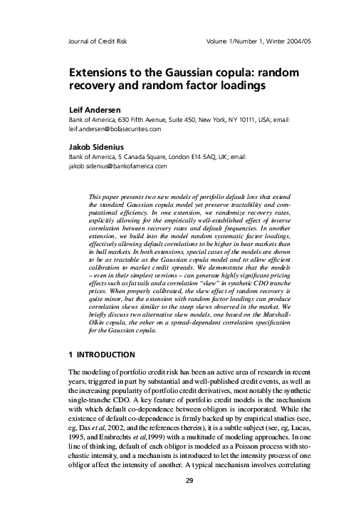 (PDF) Extensions to the Gaussian copula: Random recovery and random factor loadings | Jakob ...