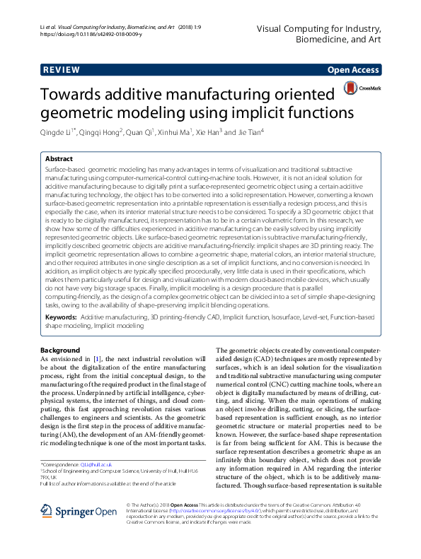(PDF) Towards additive manufacturing oriented geometric modeling using implicit functions