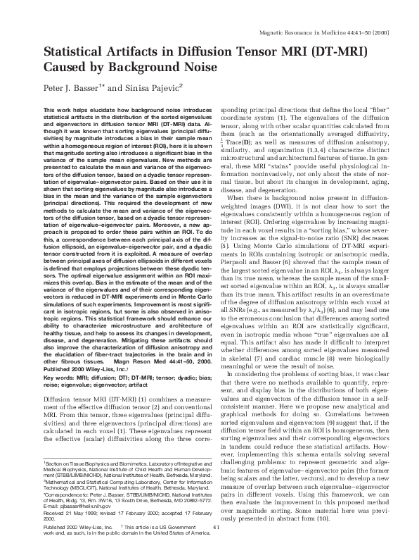 (PDF) Statistical artifacts in diffusion tensor MRI (DT-MRI) caused by ...