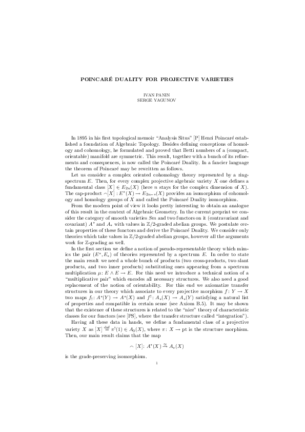(PDF) Poincaré duality for projective varieties