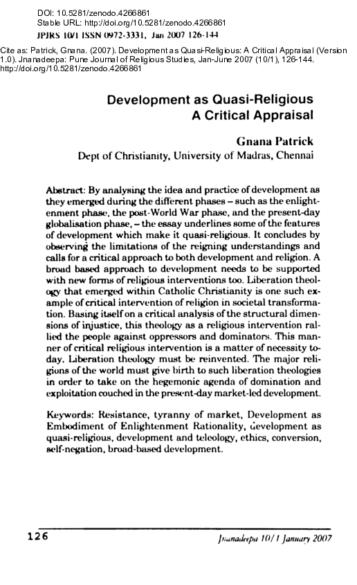 (PDF) Development as Quasi-Religious: A Critical Appraisal
